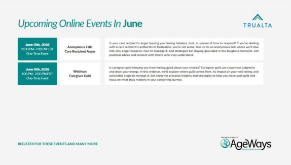 Trualta’s upcoming live online events for June - Young at Heart Resources